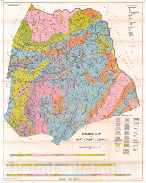 Map The Geology Of Hart County Georgia 1958 Cartography Wall Art