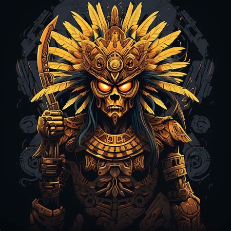 Premium AI Image Tshirt Design Of Aztec Eagle Warrior With A