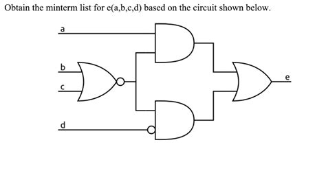 solved obtain the minterm list for e a b c d based on the circuit