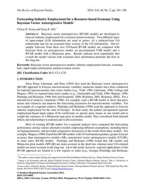 Pdf Forecasting Industry Employment For A Resource Based Economy Using Bayesian Vector