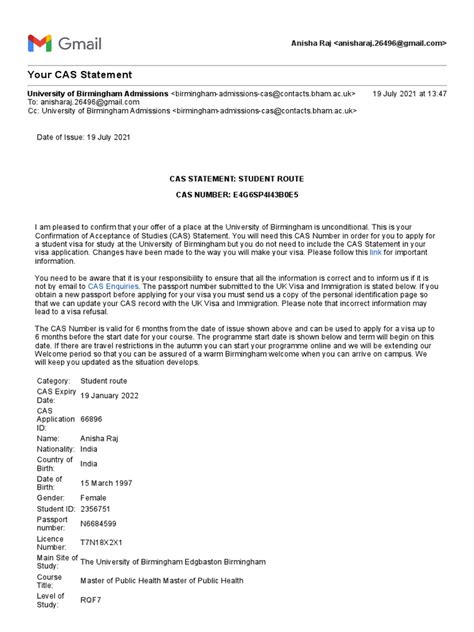 Your Cas Statement University Of Birmingham Admissions Download Free