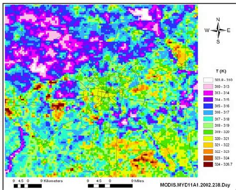 MODIS Derived Daytime LST Map On 8 26 2002 The Heat Island Phenomenon