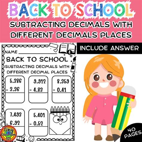 Back To School Adding And Subtracting Decimals Bundle Different Decimal Places