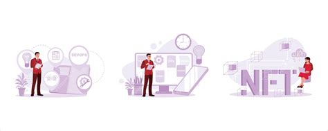 Devops 디바이스 개발 라이프사이클 블록체인 및 암호화폐 아트 컨셉 프리미엄 벡터