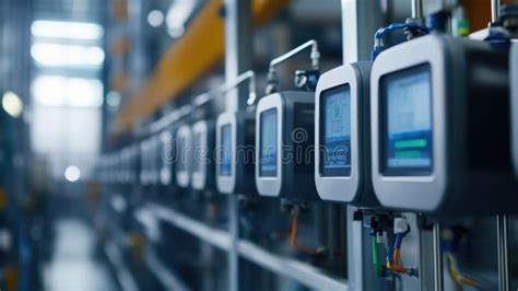 Many Controllers Showing Charts And Data In Modern Industrial Factory