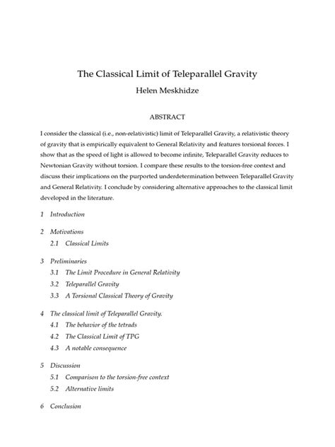 Theclassicallimitofteleparallelgravity Pdf General Relativity Gravity