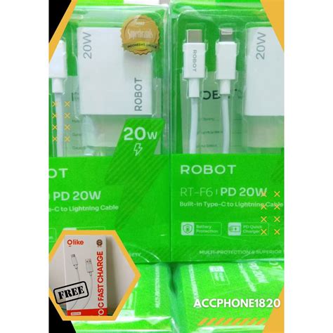 Jual BELI 5 Free RD011C ROBOT USB C PD Charger RT F6 Quick Charger 20W With Kabel C To
