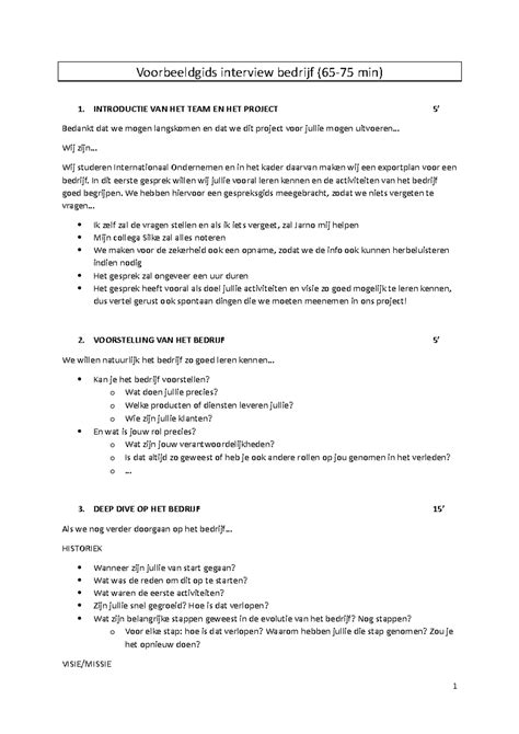 Voorbeeld Gespreksgids Zaakvoerder Voorbeeldgids Interview Bedrijf