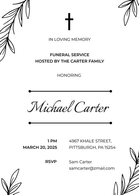 Email Funeral Service Invitation Template Edit Online And Download