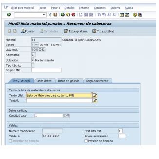 Sistema SAP PM Crea Y Visualiza Las Listas De Materiales