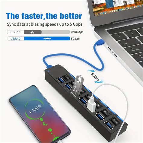 7 Portos Usb 30 Hub Nagy Sebességű 5 Gbps Adatátviteli Portok