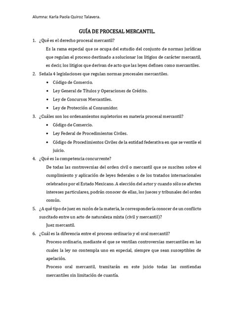 Guía De Derecho Procesal Mercantil Pdf
