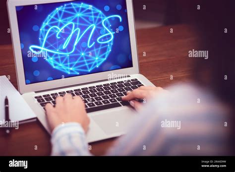 Learning Management System Woman Working With Modern Laptop At Wooden
