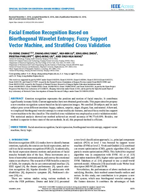 Pdf Facial Emotion Recognition Based On Biorthogonal Wavelet Entropy Fuzzy Support Vector