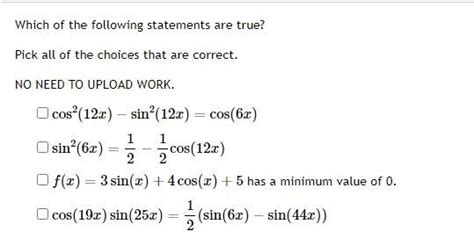 Solved Which Of The Following Statements Are True Pick All Chegg