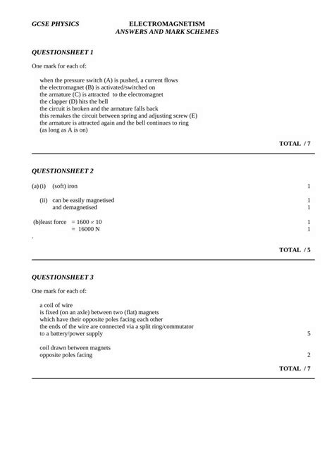 PDF GCSE PHYSICS ELECTROMAGNETISM ANSWERS AND MARK SCHEMES GCSE PHYSICS ELECTROMAGNETISM