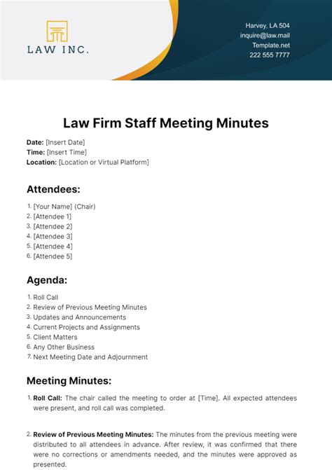 Free Law Firm Staff Meeting Minutes Template To Edit Online