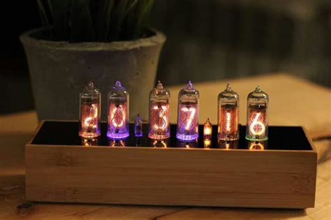In 14 Nixie Tube Clock In Bamboo And Black Acrylic Case Nixieclock