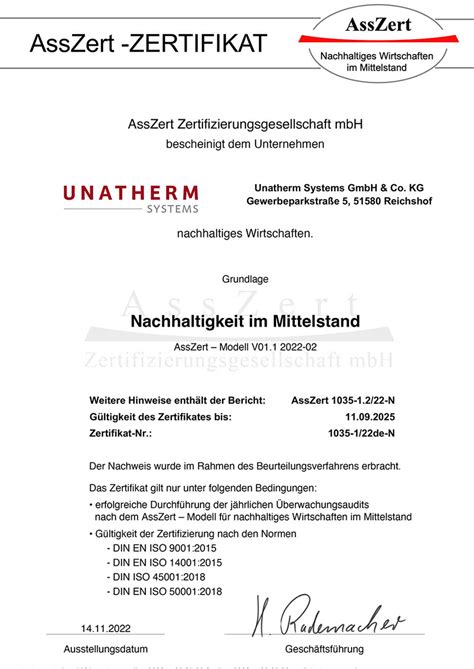 Zertifizierungen Unatherm Systems