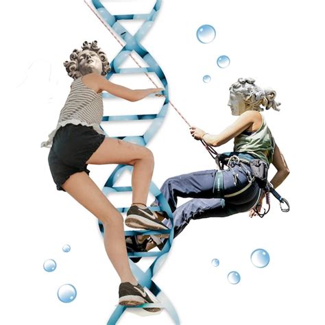 Premium Photo Two Women Conquering A Dna Sequence One Gong Up A