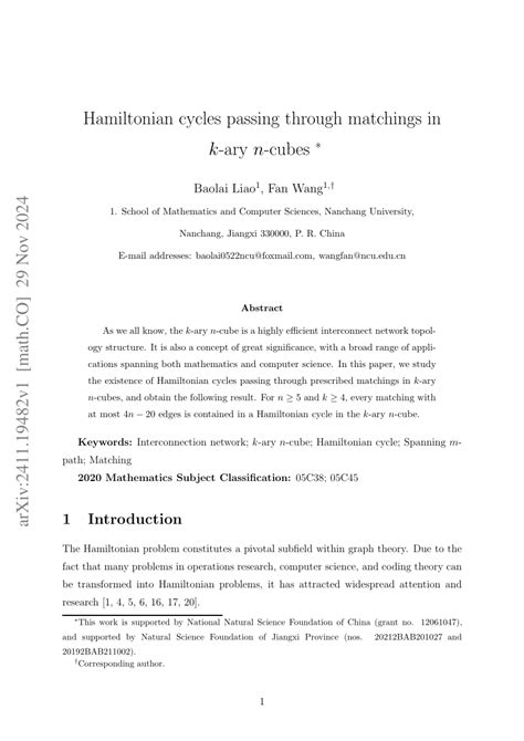 Pdf Hamiltonian Cycles Passing Through Matchings In K Ary N Cubes