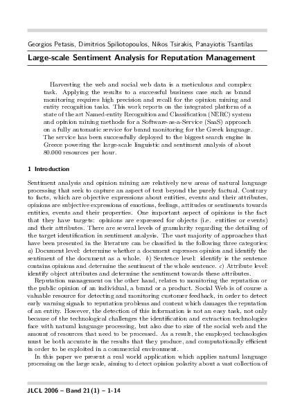 Pdf Large Scale Sentiment Analysis For Reputation Management