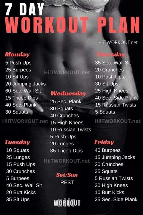 Pin By Gina Ashby On Rileys Mom Fitness 7 Day Workout Plan 7 Day