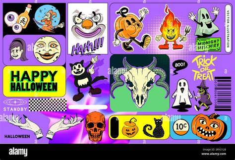 Happy Halloween Spooky Sticker Treats With Characters And Scary
