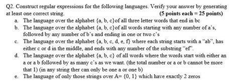 Solved Q Construct Regular Expressions For The Following Chegg