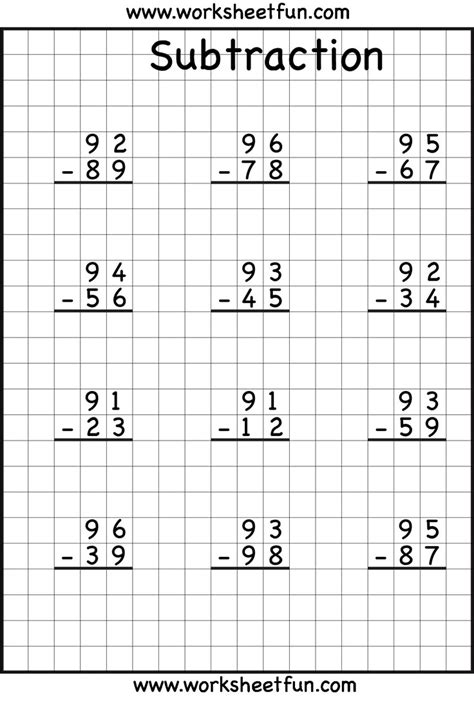 2 Digit Borrow Subtraction Regrouping 4 Worksheets 2nd Grade Math