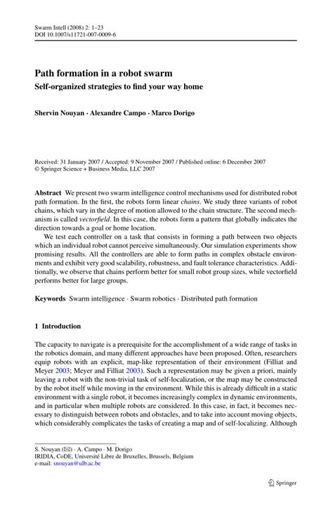 Pdf Path Formation In A Robot Swarm