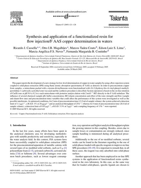 Pdf On Line Preconcentration And Determination Of Zn In Natural Water Samples Employing A