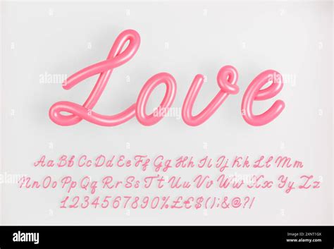 3d Pink Script Alphabet With Numbers On Light Background Cute Cursive Bubble Font Symbol Vector