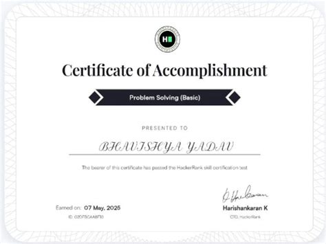 Hackerrank Certified Hackerrank Problemsolving Developerinprogress