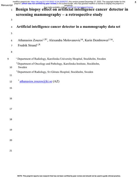 Pdf Benign Biopsy Effect On Artificial Intelligence Cancer Detector