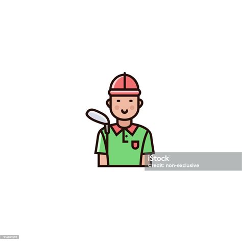 골프 남성 플레이어플랫 컬러 라인 스타일 캐릭터 디자인 골퍼 아이콘 Avater 고립 된 배경에 프로필 사진 게으름에 대한 스톡 벡터 아트 및 기타 이미지 Istock