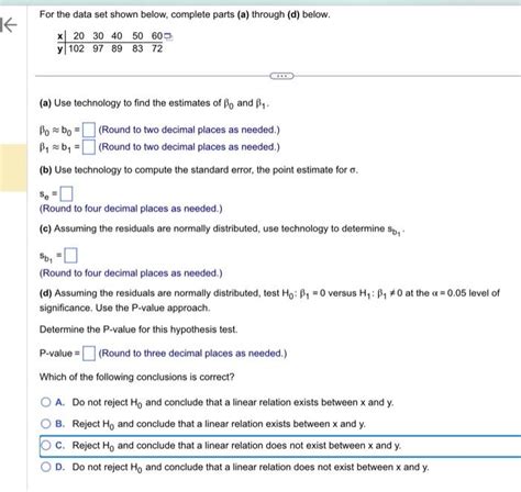 Solved For The Data Set Shown Below Complete Parts A