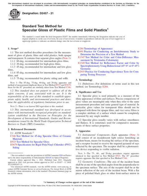 Standard Test Method For Specular Gloss Of Plastic Films And Solid
