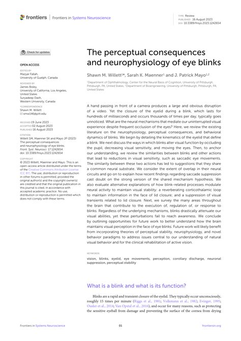 PDF The Perceptual Consequences And Neurophysiology Of Eye Blinks