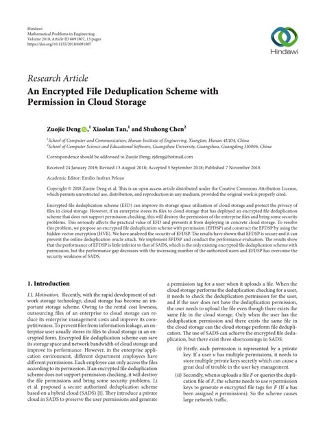 pdf an encrypted file deduplication scheme with permission in cloud