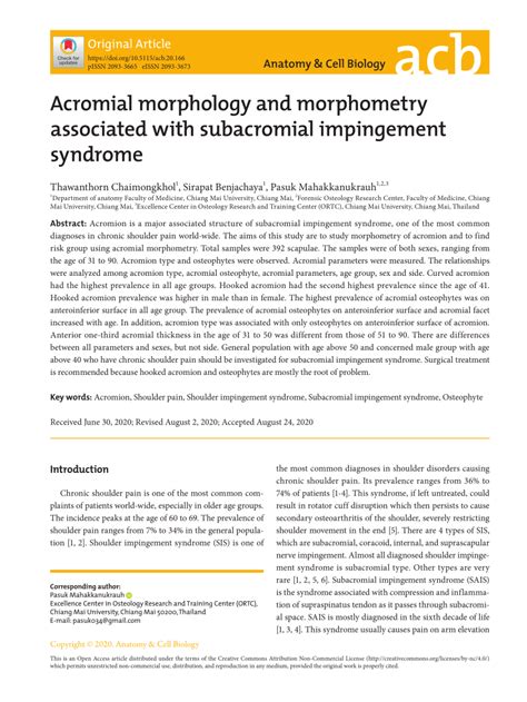 Pdf Acromial Morphology And Morphometry Associated With Subacromial