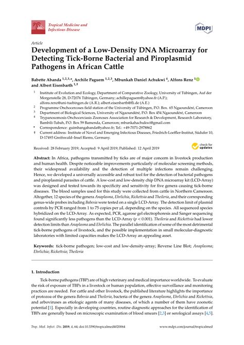 Pdf Development Of A Low Density Dna Microarray For Detecting Tick