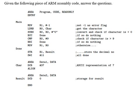 Solved Given The Following Piece Of Arm Assembly Code