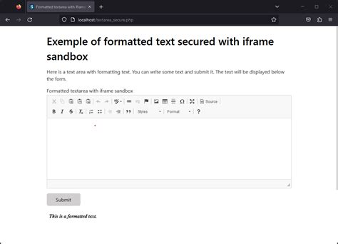 Fix XSS On Formatted Text With Iframe Sandbox Secureaks