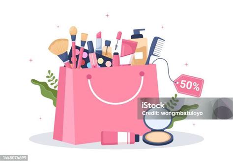 소녀 스킨케어 화장품 향수 메이크업 및 미용 제품 선택과 함께 화장품 매장 평면 만화 손으로 그린 템플릿 그림 메이크업 화장품에 대한 스톡 벡터 아트 및 기타 이미지