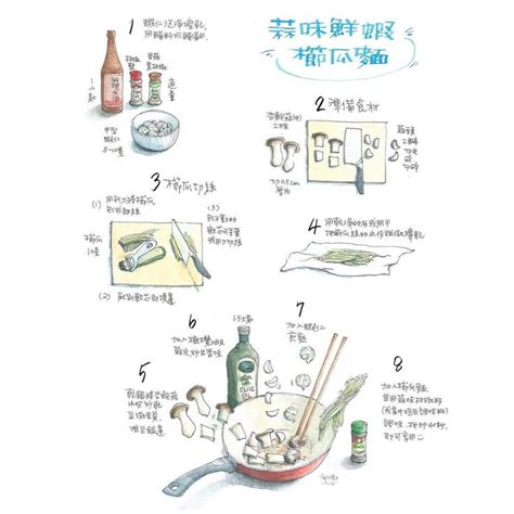 Rea手繪食譜：蒜味鮮蝦櫛瓜麵 Bullet Journal Notebook