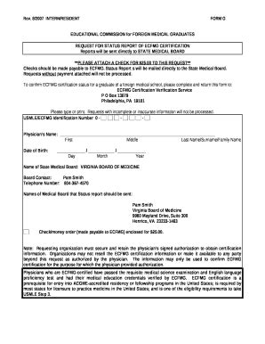 REQUEST FOR STATUS REPORT OF ECFMG CERTIFICATION Doc Template PdfFiller