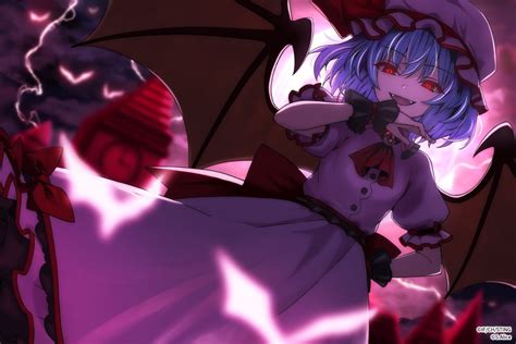 Safebooru 1girl Bat Wings Blue Hair Blurry Blurry Background Fangs