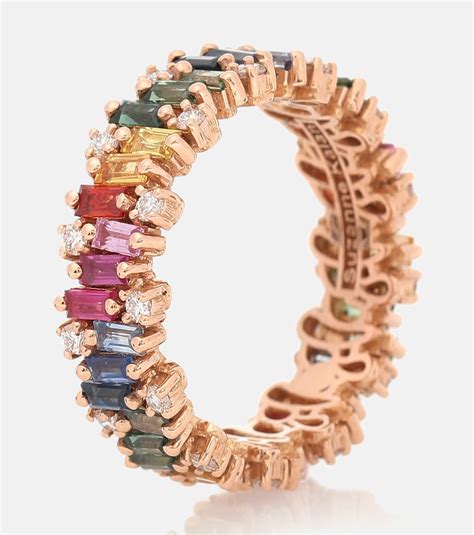 Fireworks 18kt Rose Gold Ring With Diamonds And Sapphires In