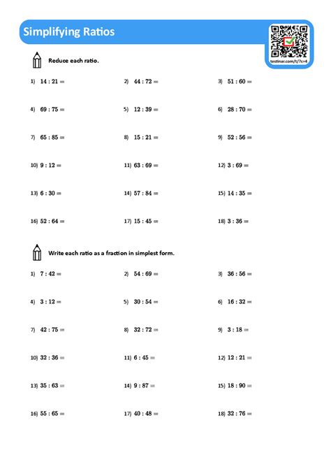 Simplifying Ratios Worksheets